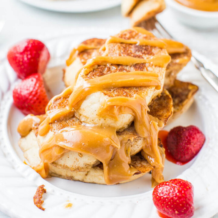 French Toast with Peanut Butter Maple Syrup - Averie Cooks