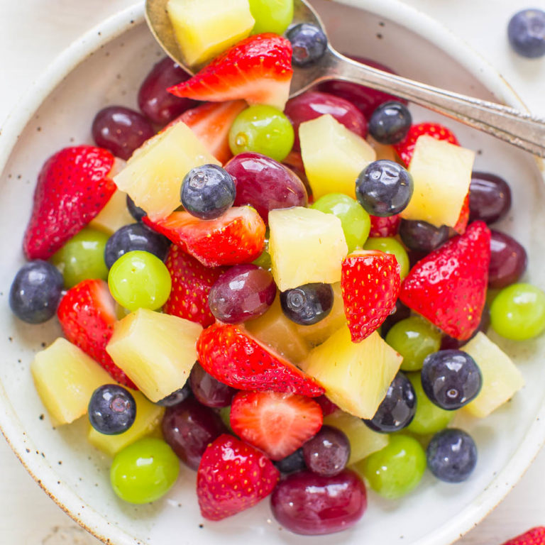 Tropical Fruit Salad (+ Pina Colada Dressing!) - Averie Cooks