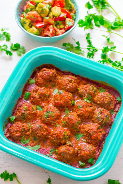 Mexican Meatballs (+ Tomato Avocado Salsa!) - Averie Cooks
