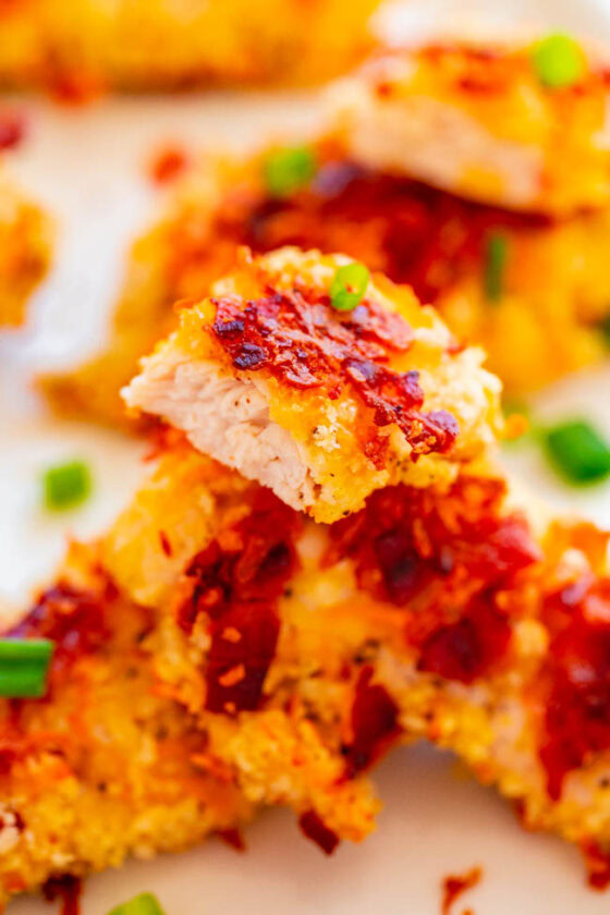 Baked Bacon Cheddar Chicken Tenders - Averie Cooks