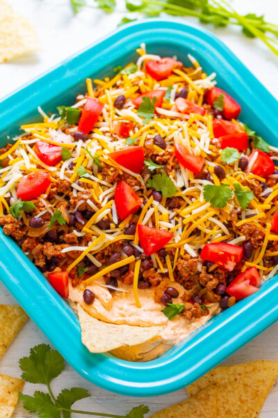 Easy Layered Ground Beef Taco Dip - Averie Cooks