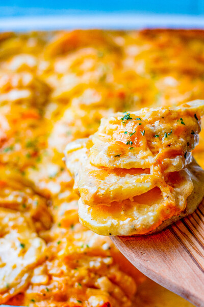 Three Cheese Scalloped Potatoes (Super Cheesy!) - Averie Cooks