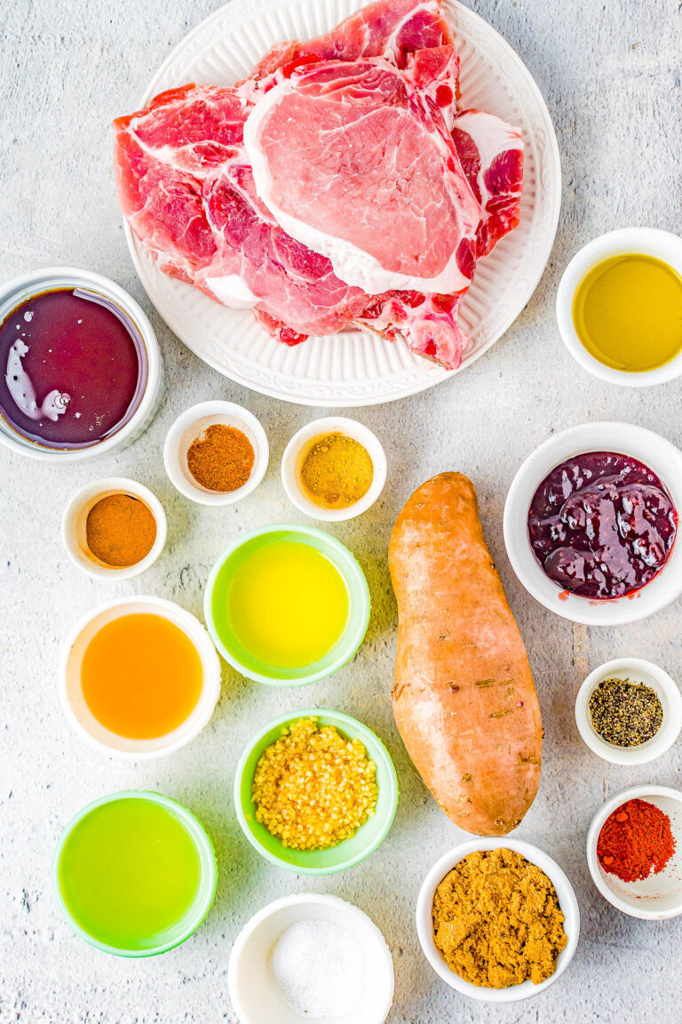 Maple Glazed Pork Chops with Sweet Potatoes - Averie Cooks