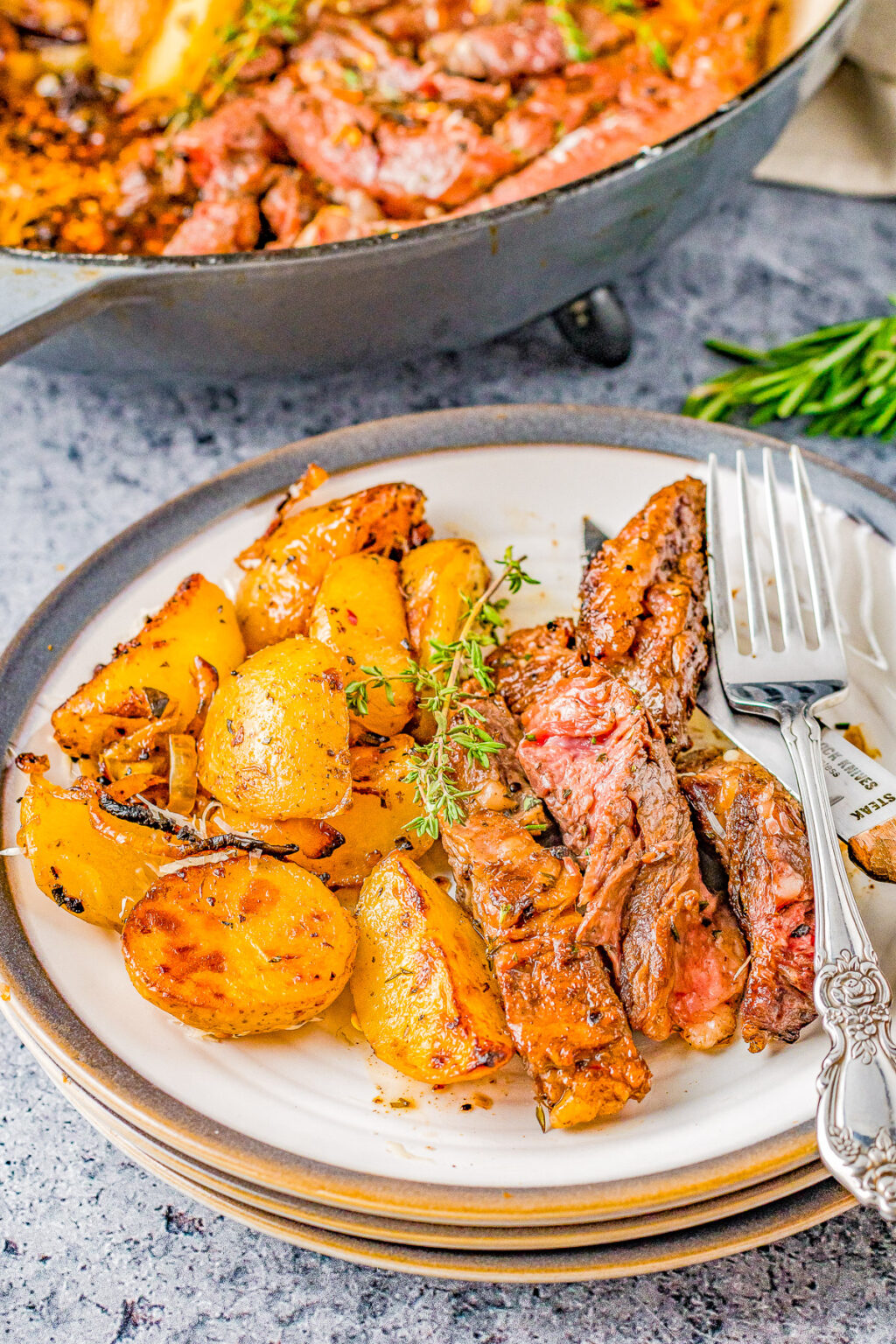 Garlic Butter Steak and Potatoes Skillet - Averie Cooks