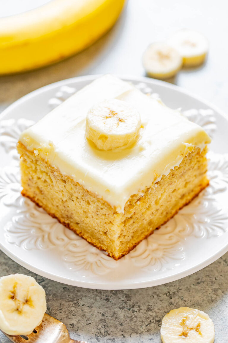 Best Banana Cake with Cream Cheese Topping - Averie Cooks