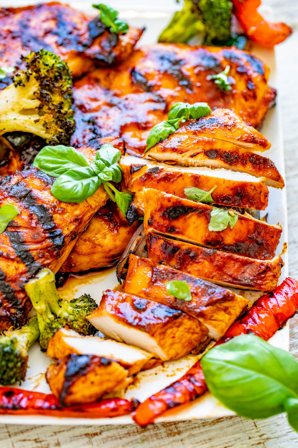 Spicy-Sweet Grilled Basil Chicken with Veggies - Averie Cooks