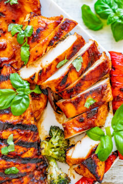 Spicy-Sweet Grilled Basil Chicken with Veggies - Averie Cooks