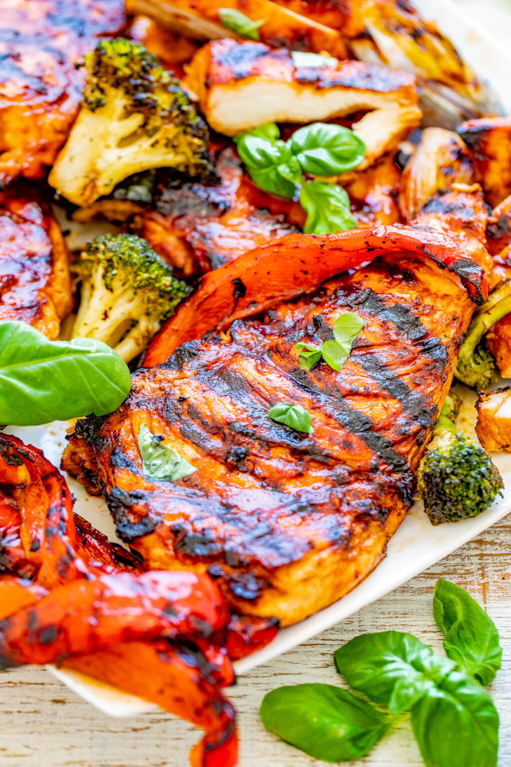 Spicy-Sweet Grilled Basil Chicken with Veggies - Averie Cooks