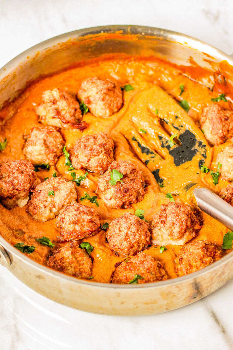 Baked Butter Chicken Meatballs - Averie Cooks
