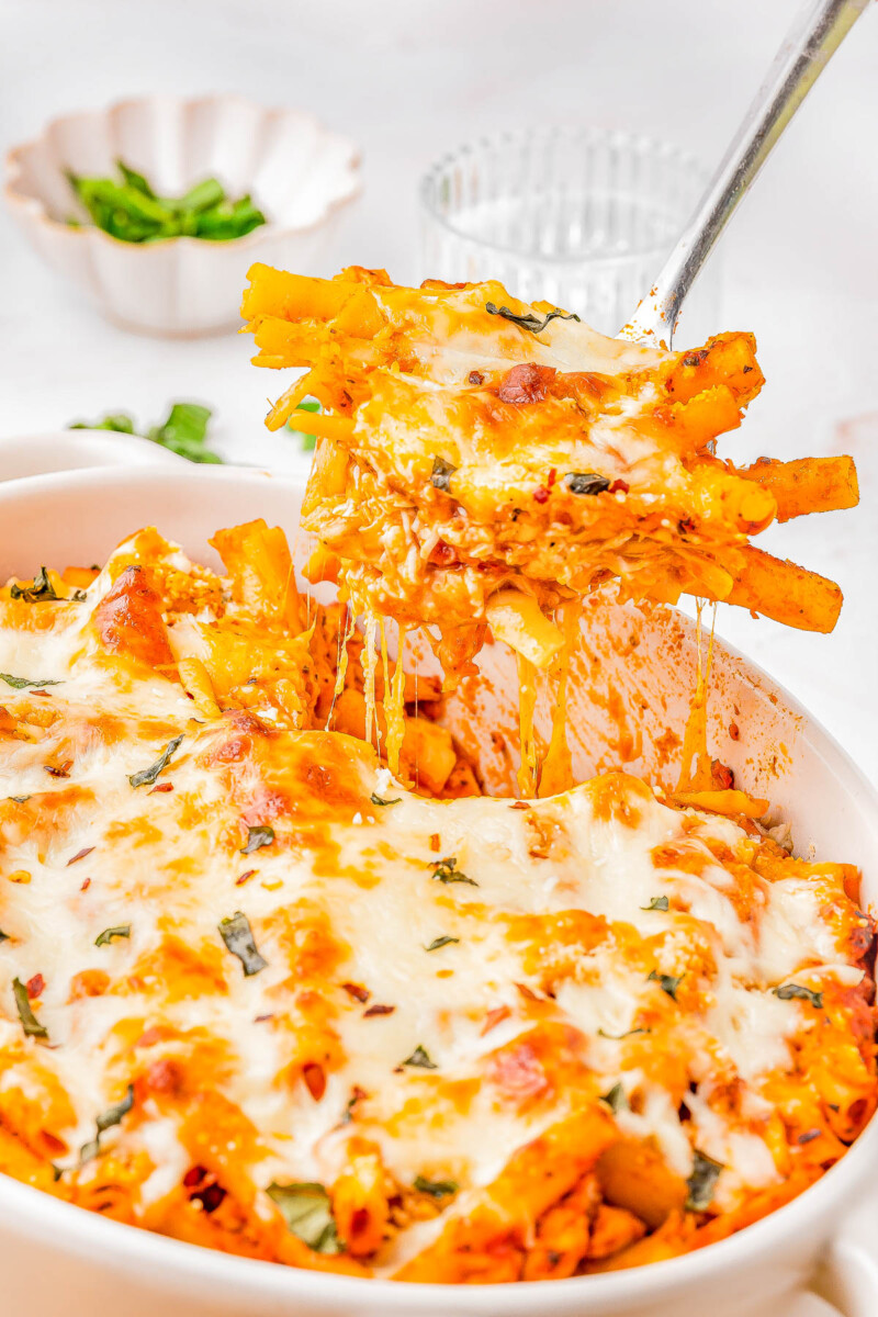 8-Ingredient Baked Ziti with Chicken - Averie Cooks