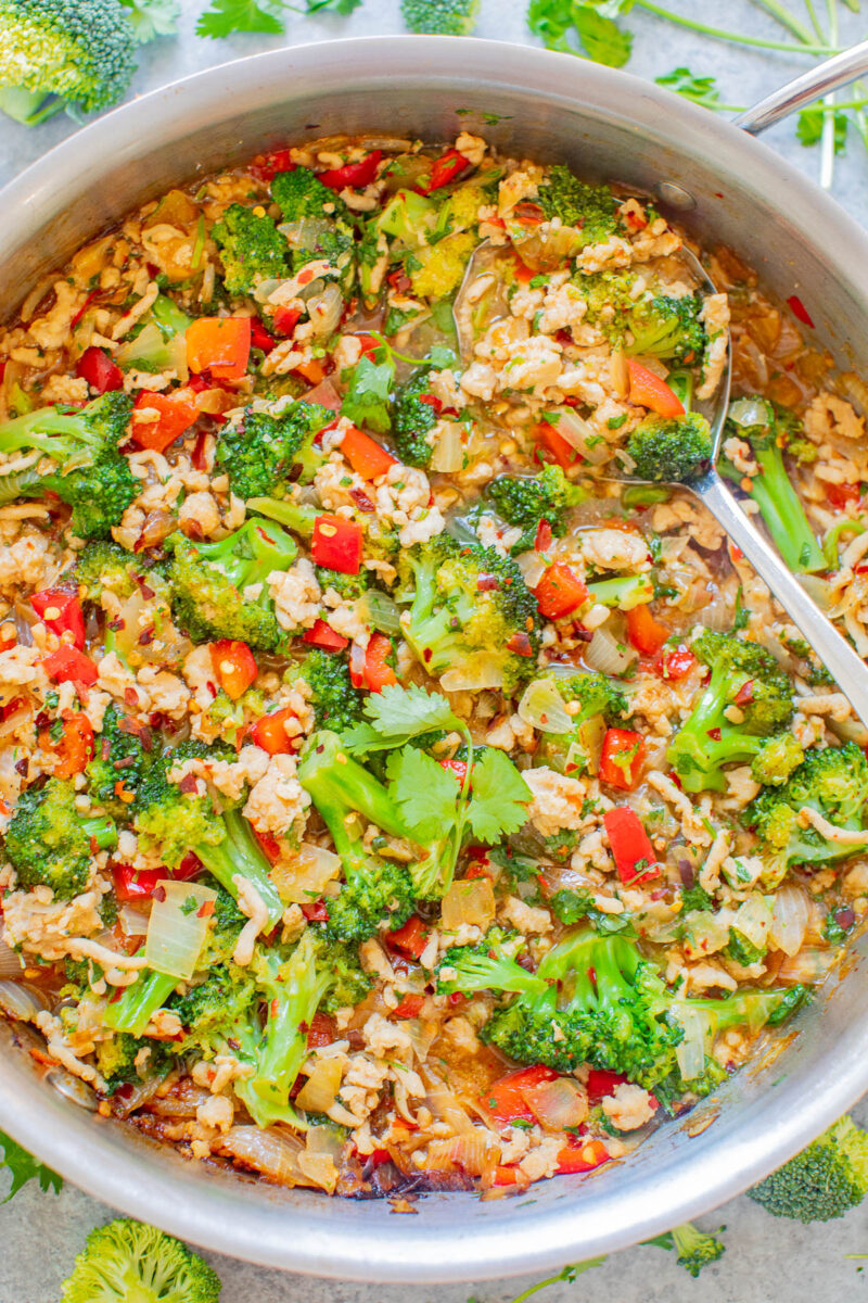 Sweet Chili Ground Chicken and Broccoli Stir Fry - Averie Cooks