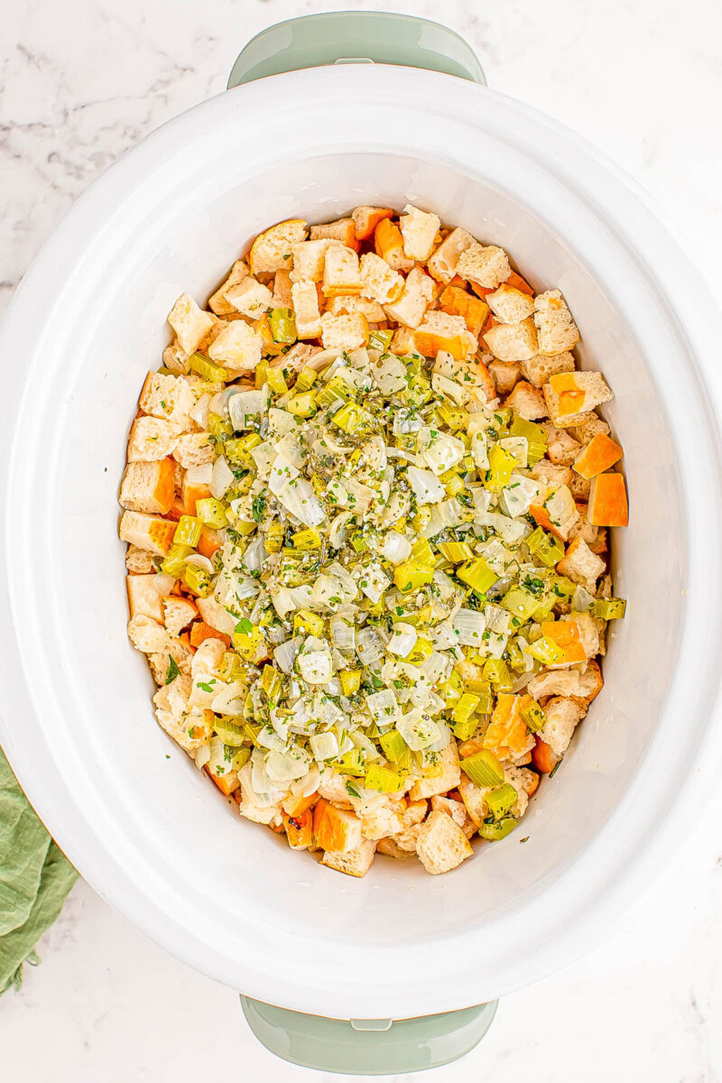 Easy Slow Cooker Stuffing - Averie Cooks