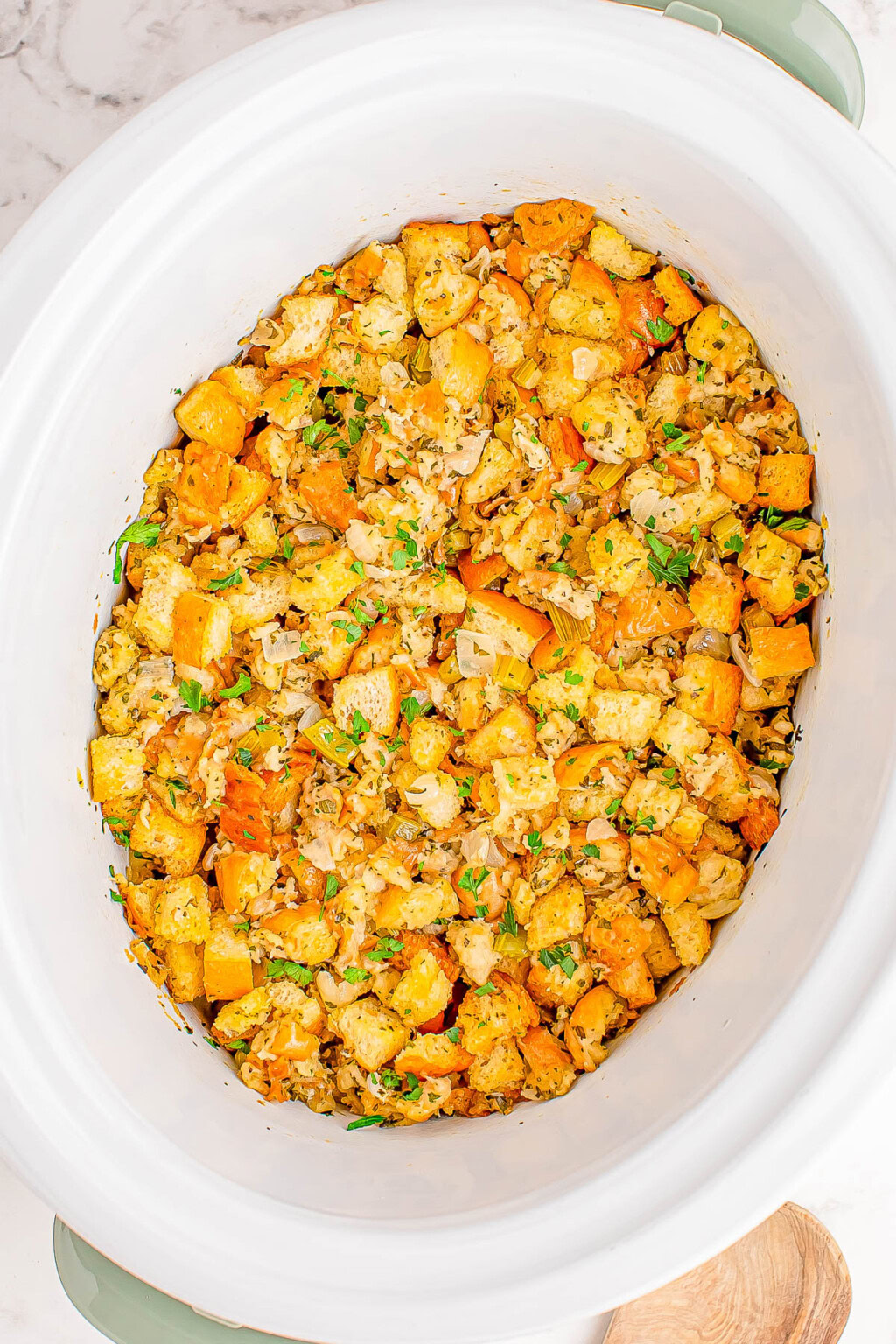 Easy Slow Cooker Stuffing - Averie Cooks