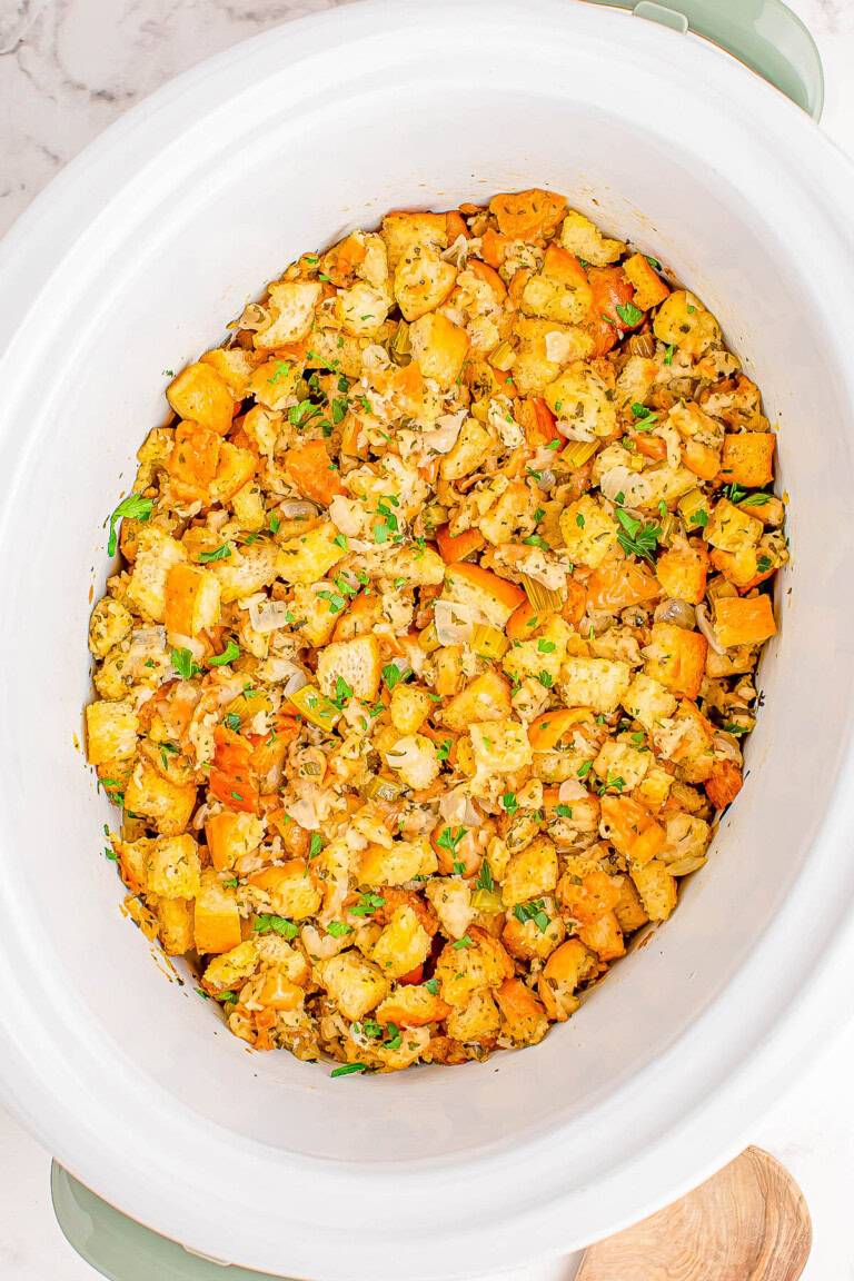 Easy Slow Cooker Stuffing - Averie Cooks