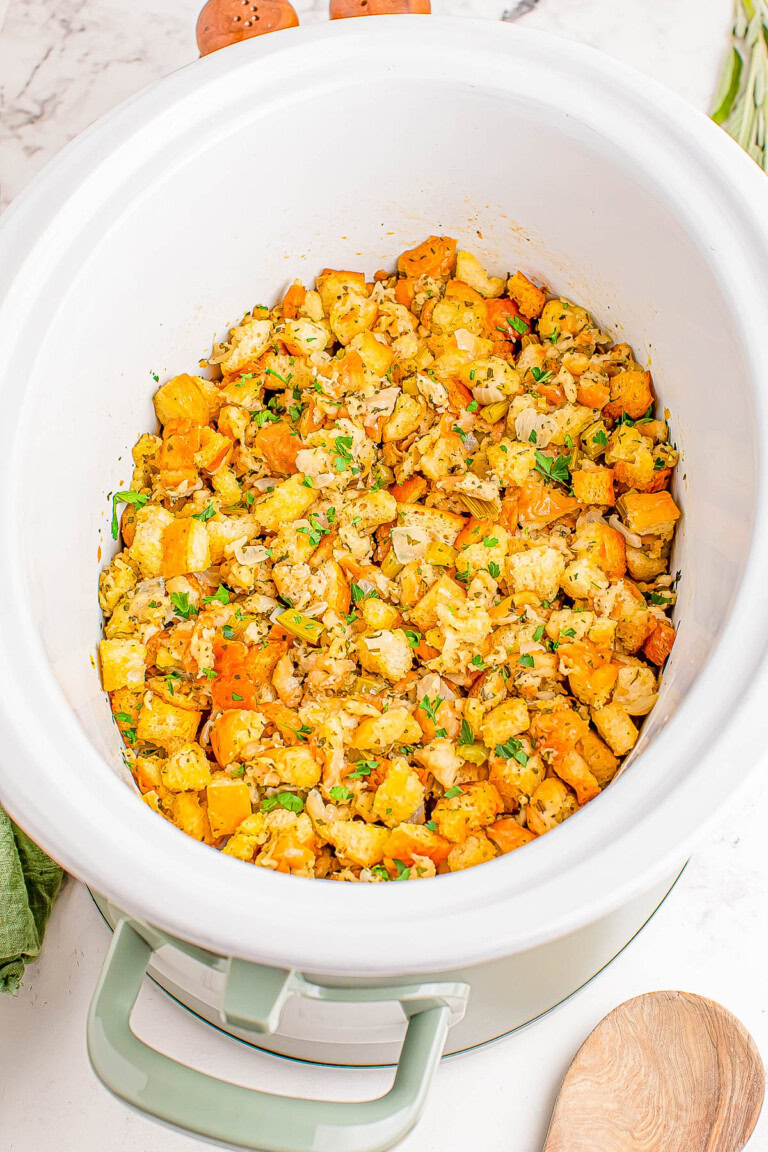 Easy Slow Cooker Stuffing - Averie Cooks