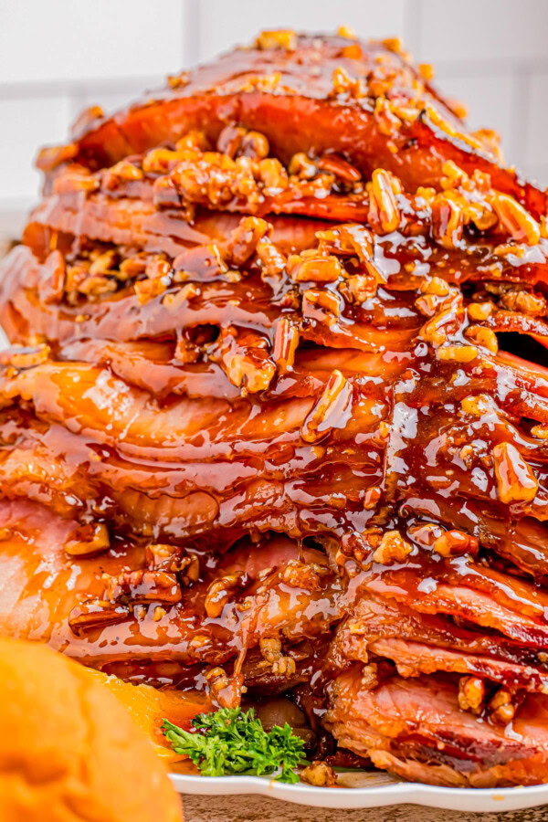 Glazed Maple Pecan Ham (3 Ingredients!) - Averie Cooks