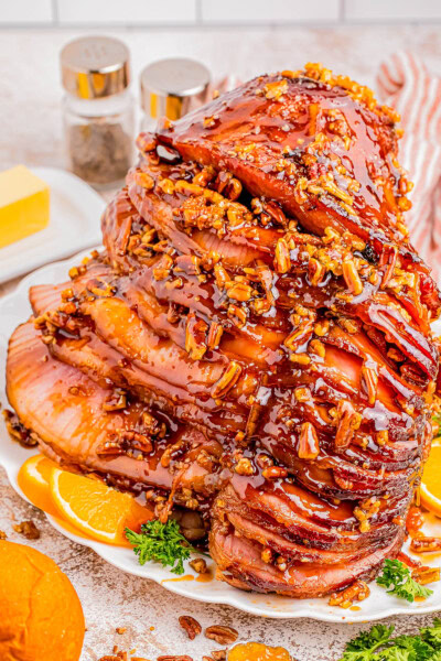 Glazed Maple Pecan Ham (3 Ingredients!) - Averie Cooks