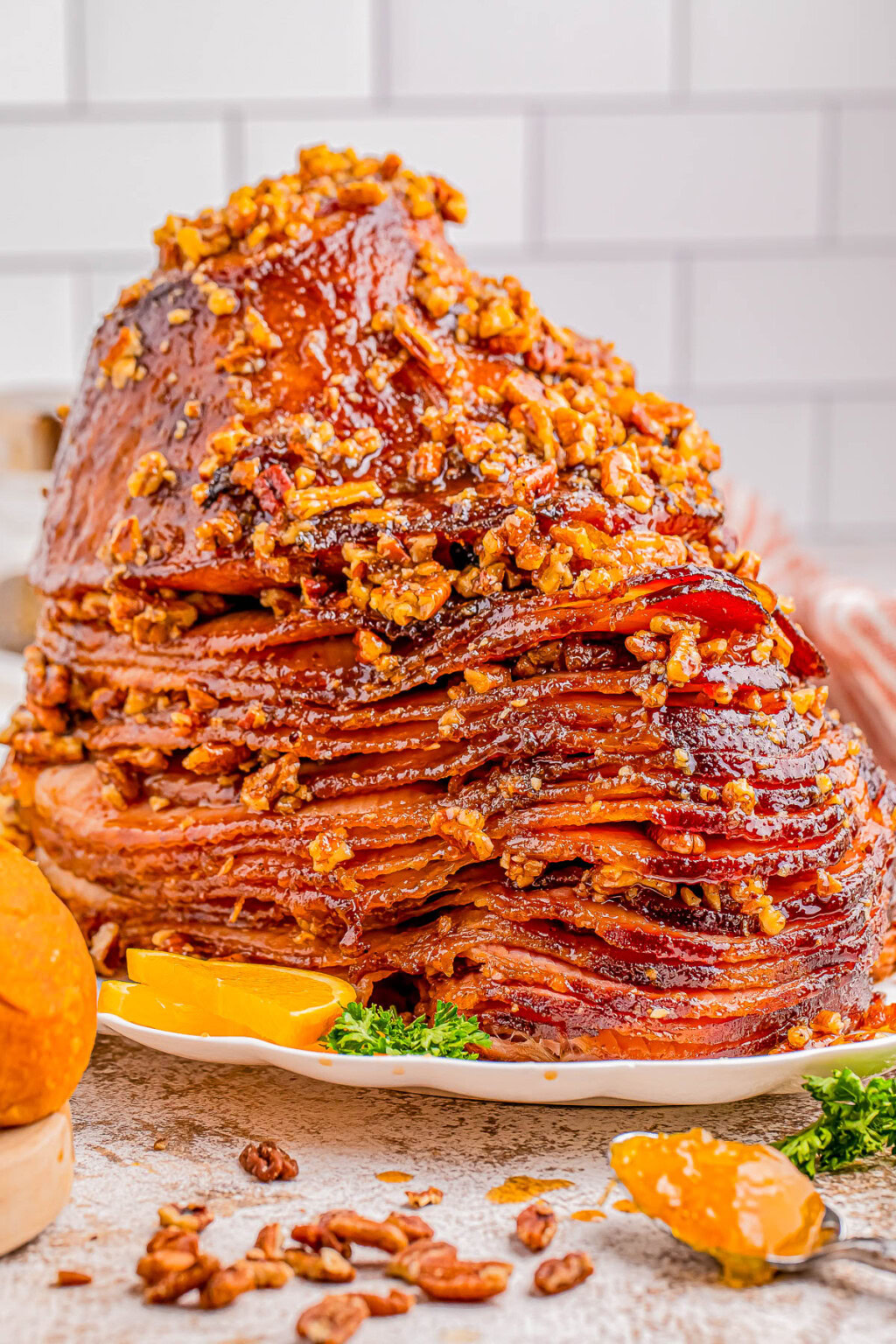 Glazed Maple Pecan Ham (3 Ingredients!) - Averie Cooks