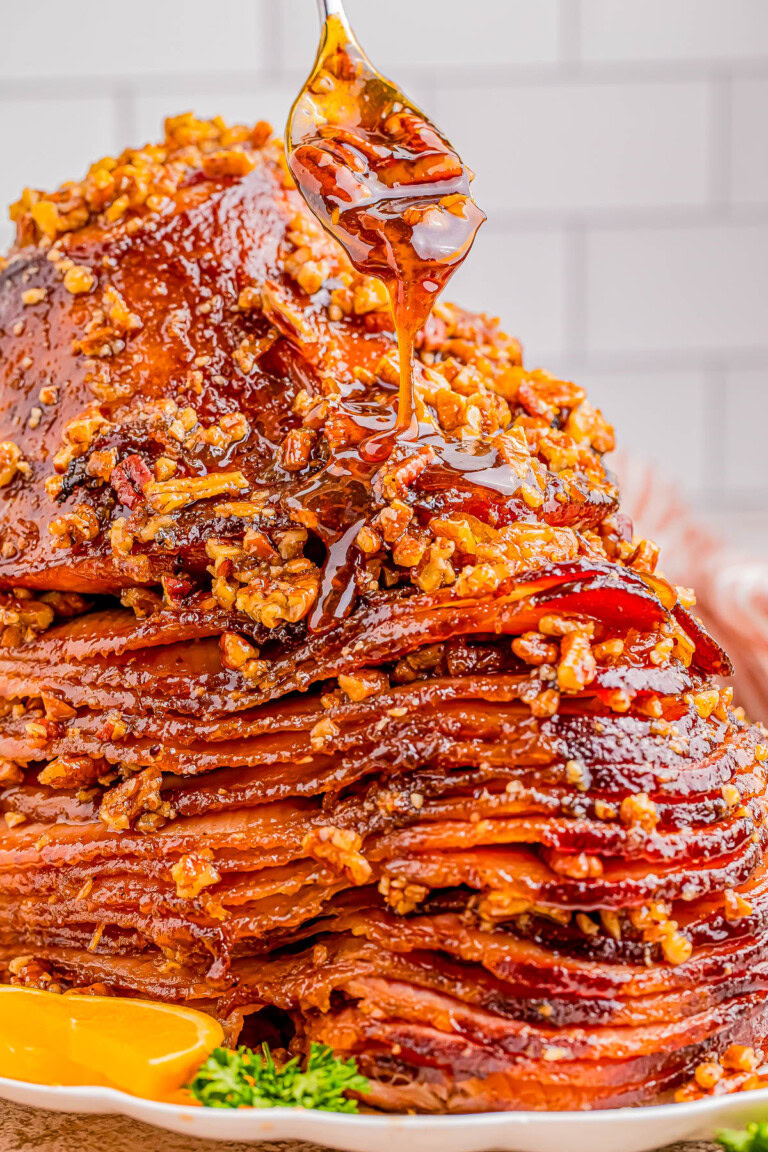 Glazed Maple Pecan Ham (3 Ingredients!) - Averie Cooks