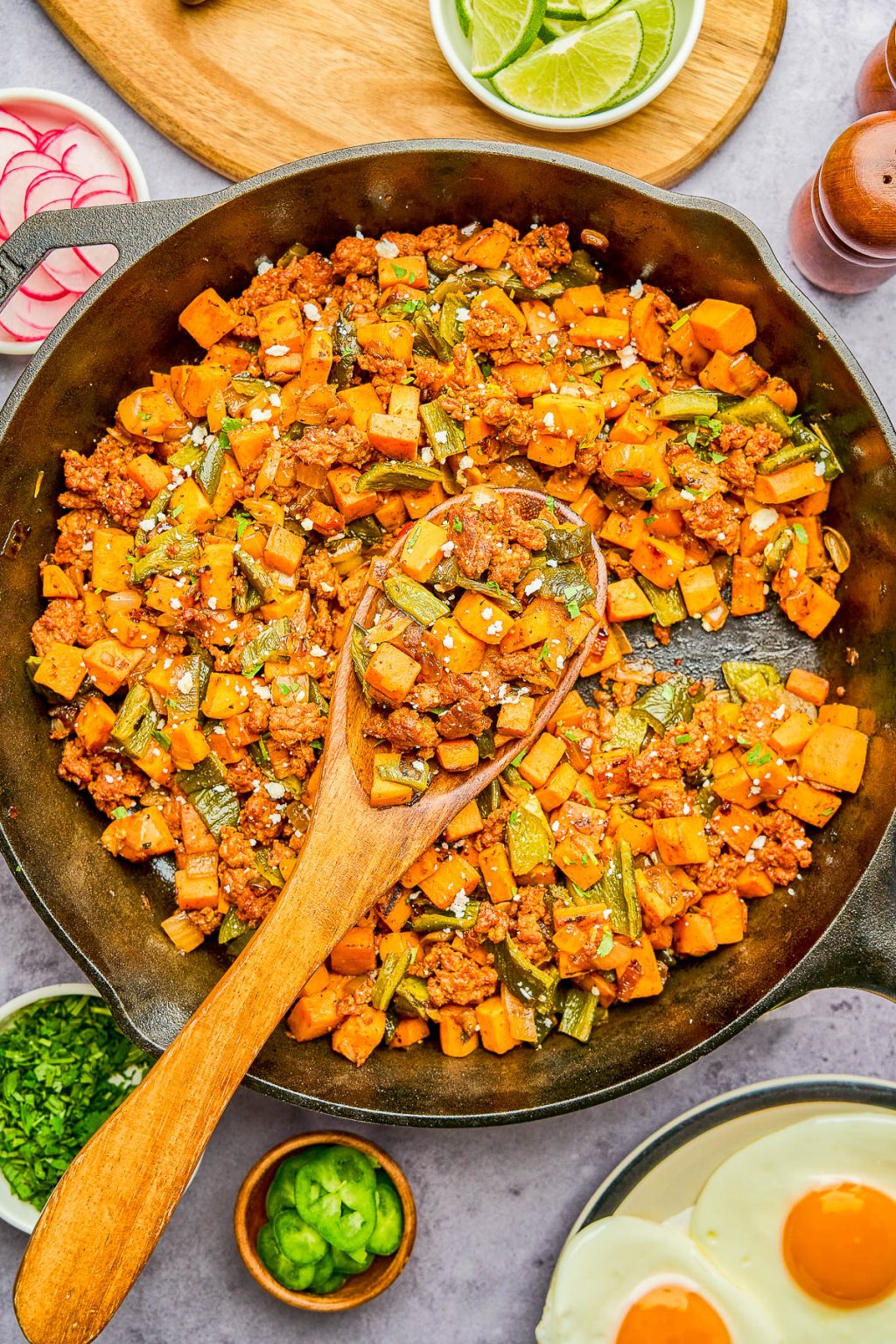 Chorizo Sweet Potato Skillet (Flexible Hash Recipe) - Averie Cooks