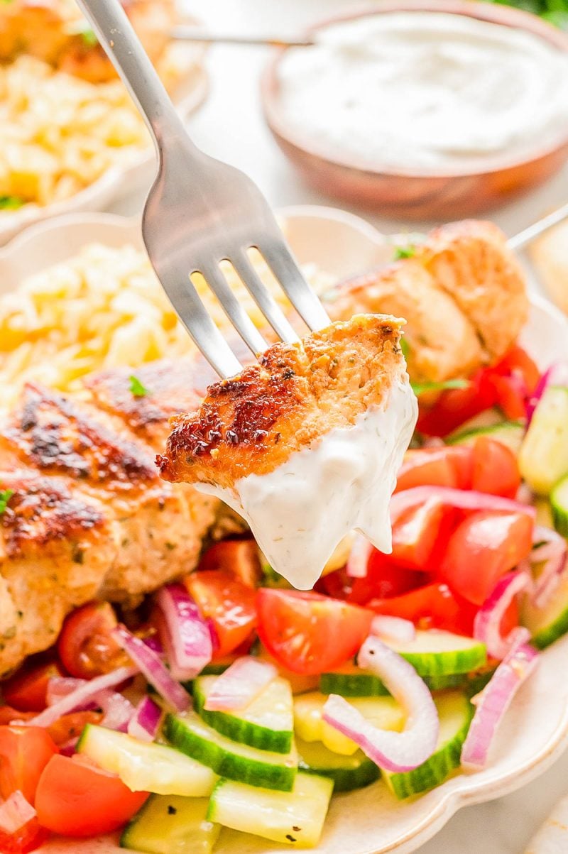 Greek Yogurt Chicken Skewers - Averie Cooks